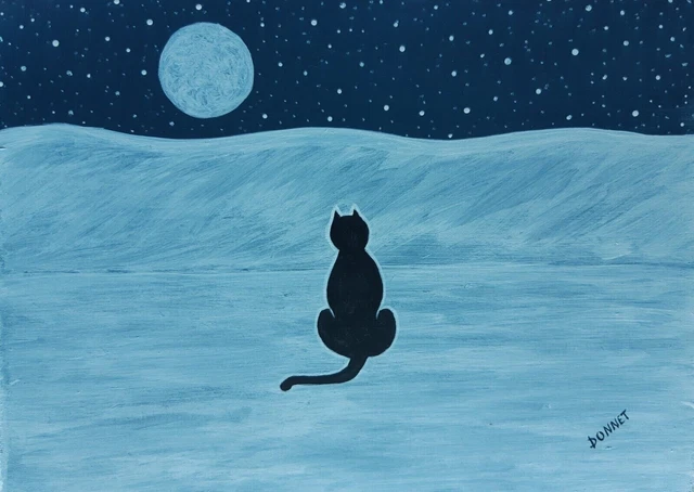 GABRIEL DONNET - "Le chat, sentinelle de l'invisible" Tableau naïf ...