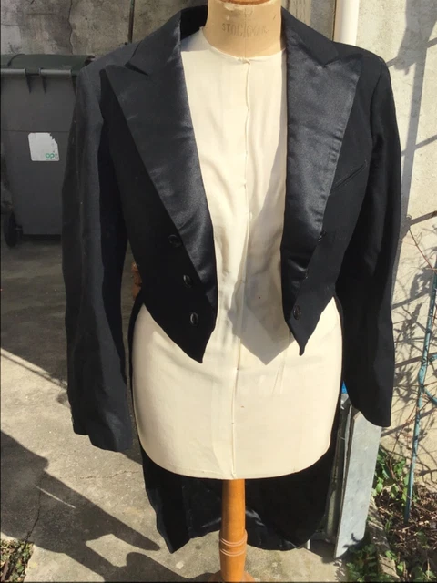 ANCIENNE VESTE QUEUE de PIE SMOKING drap de laine noir col satiné ...