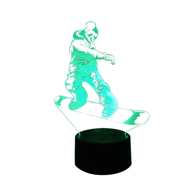 7 COLOR CHANGING 3D Snowboarding Night Light LED Desk Lamp Touch Room ...
