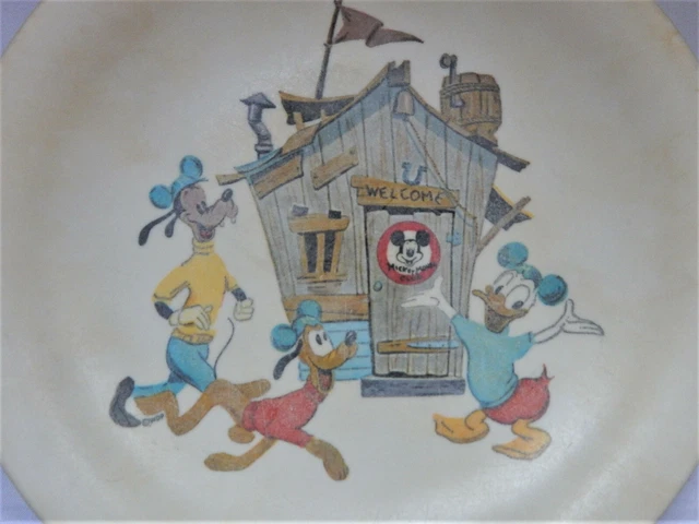 VINTAGE MELAWARE DISNEY Child's Plate Donald Pluto Goofy at Mickey ...