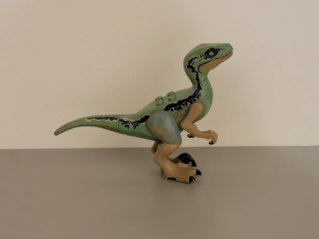 LEGO JURASSIC WORLD Raptor Velociraptor Dinosaur Olive Green Tan Blue ...