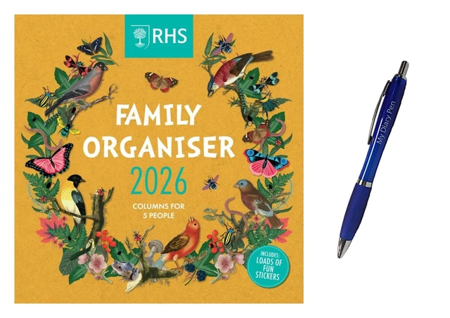 RHS PLANNER WALL Calendar 2026 + EXCLUSIVE LIMITED EDITION PEN £10.99 ...