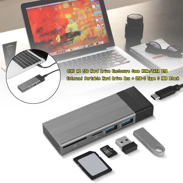 USB C DOCK M2 SSD Hard Drive Enclosure Case NVMe/SATA 2IN1 Function ...