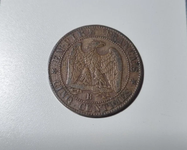 NAPOLÉON III - Cinq centimes tête nue 1857 B, Rouen RARE !!! F.116/38 ...