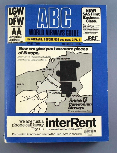 ABC WORLD AIRWAYS Guide October 1982 Airline Timetable Part Two Blue ...