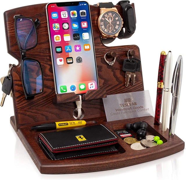 TESLYAR WOOD PHONE Docking Station Ash Key Holder Wallet Stand Watch ...