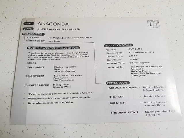 ANACONDA Sample VHS Video Sleeve -Large Box- No Tape £1.99 - PicClick UK