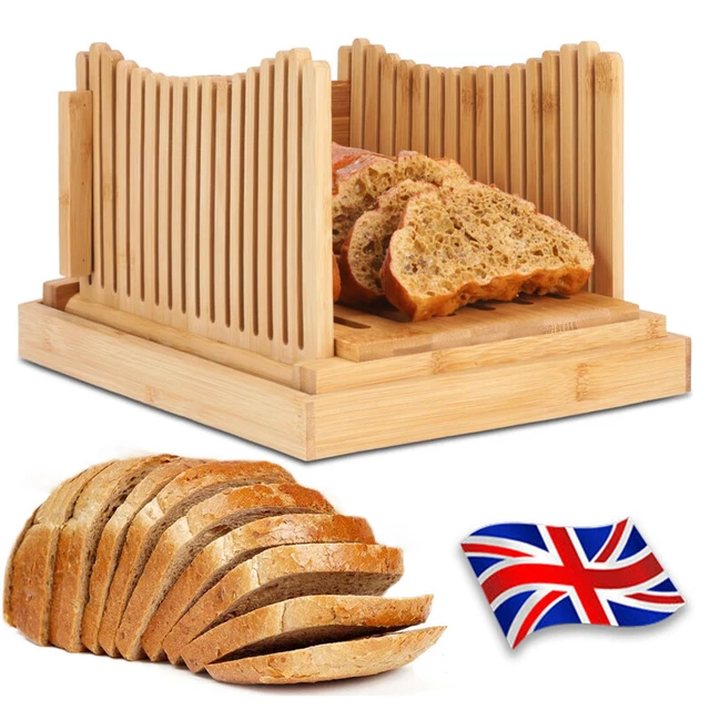 BAMBOO BREAD SLICER Guide Loaf Cutting Size Slicing Wooden Board Holder ...