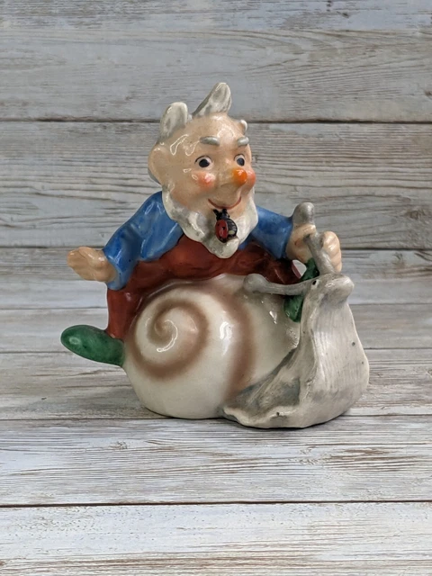 RARE FIGURINE VINTAGE Goebel elfe nain chevauchant un escargot marque ...