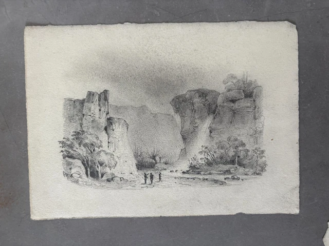 ANTIQUE DRAWING 19TH century Landscape, Trees, People Artwork £144.00 ...