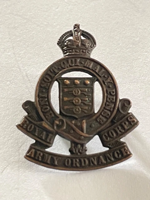 ORIGINAL WW1 ROYAL Army Ordnance Corps RAOC Brass Military Cap Badge ...