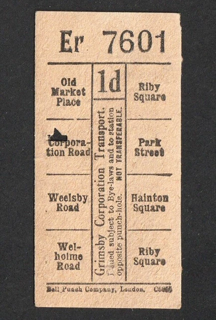 VINTAGE 1920S GRIMSBY CORPORATION TRANSPORT. TROLLEY BUS TICKET $10.00 ...
