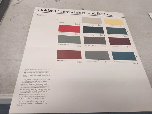 JUN 1985 HOLDEN VK COMMODORE Original Colour Chart $31.96 - PicClick AU