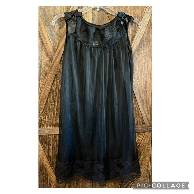 VINTAGE BLACK LACE Sheer Nightgown Teddy Sexy Nylon Sleeveless ...