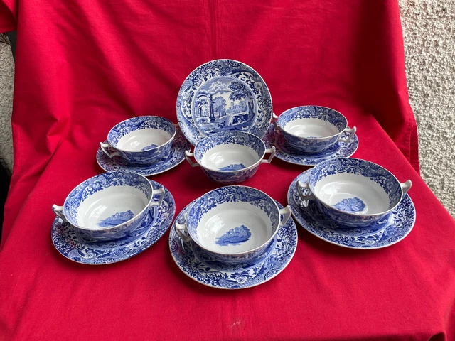 COPELAND SPODE - Blue Italian - 6 x Soup Coupe & Stands £85.00 ...