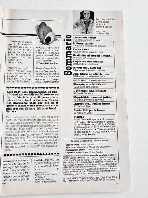 MAGAZINE DOLLY 202-1982 +Affiche Adam Ant-John Belushi-Mia Martini ...