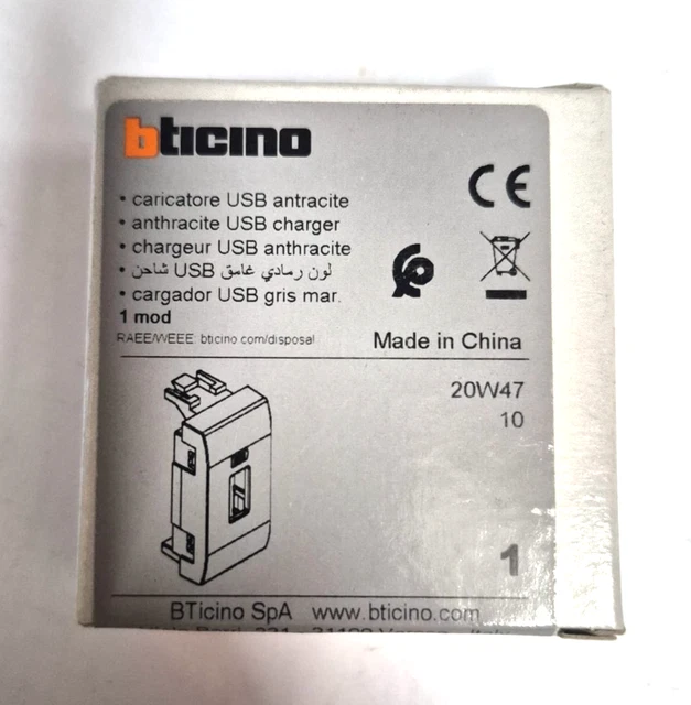 BTICINO COD. L4285C1 Chargeur Usb Tension 5Vdc 1,1A Anthracite LlVING ...