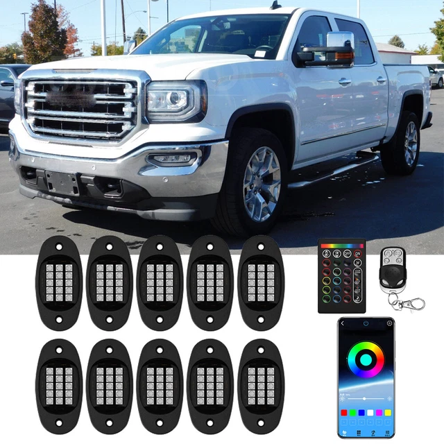 FOR GMC SIERRA 1500 2500 10X RGB LED Rock Light Neon Underglow LED Kit ...