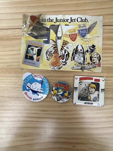 BRITISH AIRWAYS JUNIOR Jet Club & Supersonic Kids Badge,Game, Dilbert ...