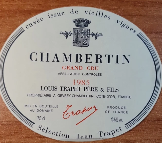 ETIQUETTE DE VIN/ Wine Label CHAMBERTIN (TRAPET J.L) 1985 neuve EUR 4 ...