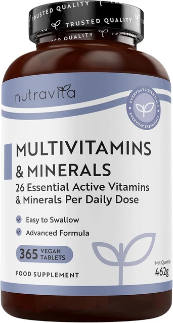 VEGAN DAILY MULTIVITAMIN for Energy & Immunity - 365 Tablets, 1 Year ...