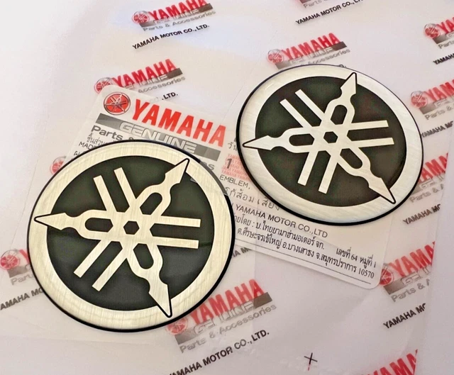 2 X 50MM YAMAHA TUNING FORK BLACK/SILVER GEL DECAL STICKER BADGE LOGO ...