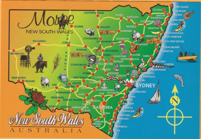 TOURIST MAP OF Nsw Incl Moree Murray Views Postcard $8.95 - PicClick AU