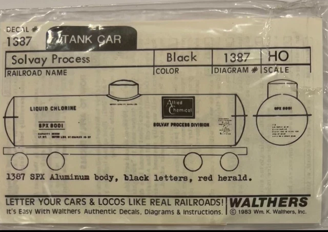 WALTHERS HO SCALE DECAL-ALLIED CHEMICAL TANK CAR-SILV w/BLK & RED LET ...