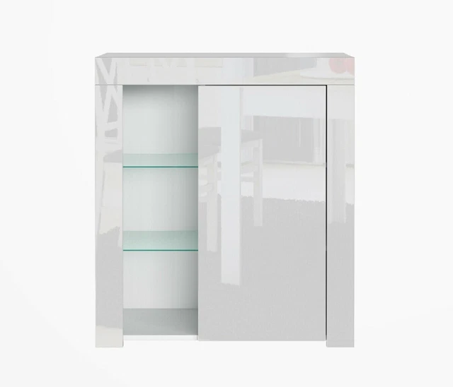 Glass Display Cabinet Unit Bookcase Shelving Storage Small Slim White Gloss Lily £10995