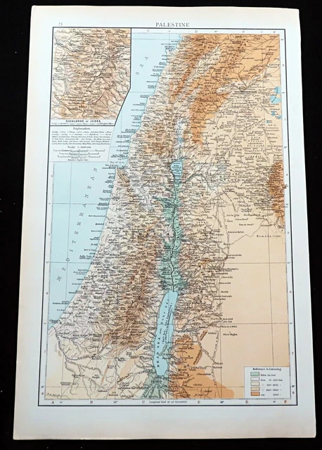 ANTIQUE MAP OF Palestine Israel The Holy Land Judea Samaria Dead Sea ...
