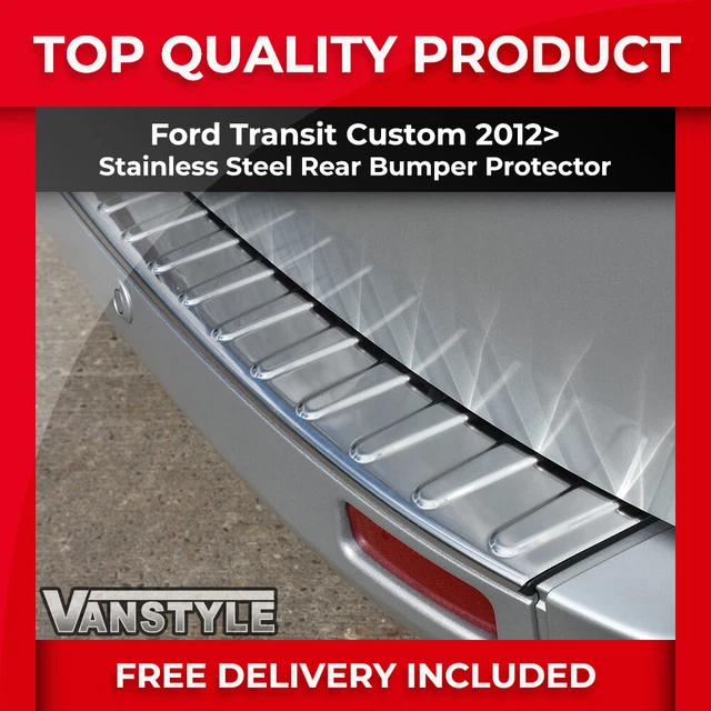 FITS FORD TRANSIT Custom Rear Bumper Protector Polished Stainless Steel ...