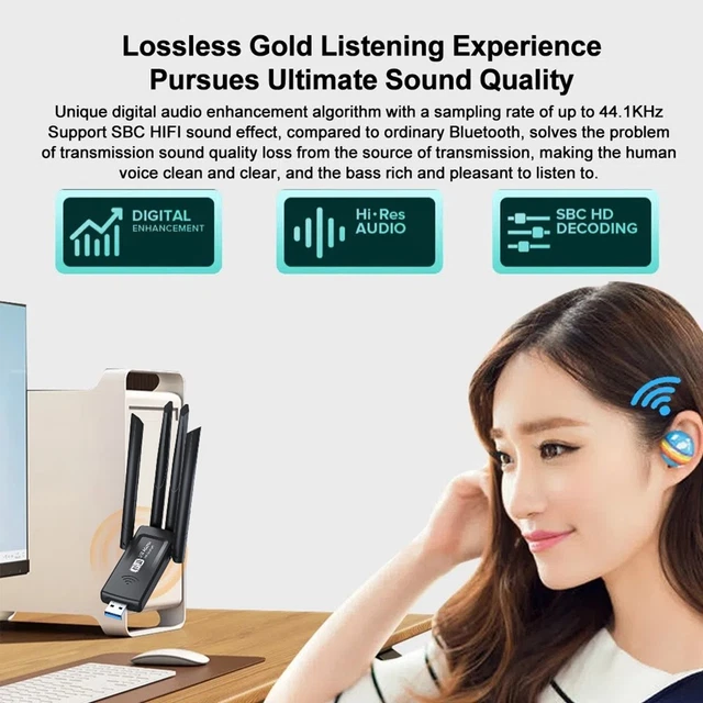 CARTE RÉSEAU WI-FI 1300 Mbps 2,4 GHz/5 GHz, Bluetooth 5.4, Dongle ...