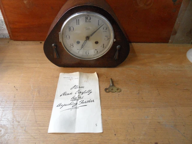 VINTAGE TYMO MANTLE Clock by C.W.S. Ltd of London (Instructions & Key ...