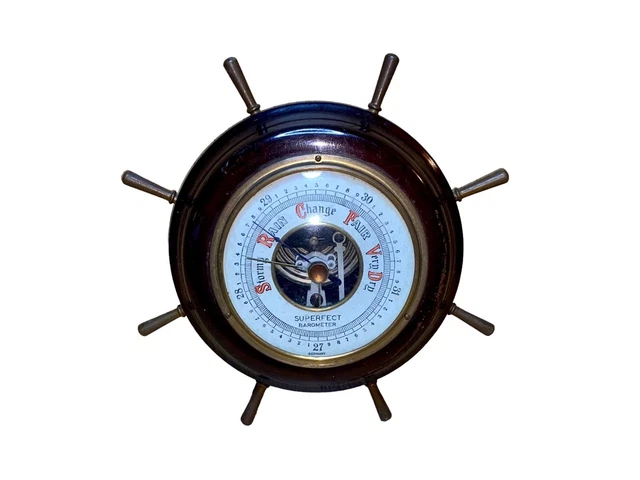 VINTAGE SUPERFECT GERMANY Mahogany Cased Barometer Ships Wheel $50.00 ...