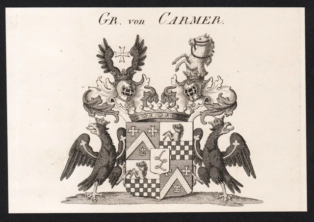 CARMER ARMOIRIES COAT De Arms Gravure sur Cuivre Genealogie Héraldique ...