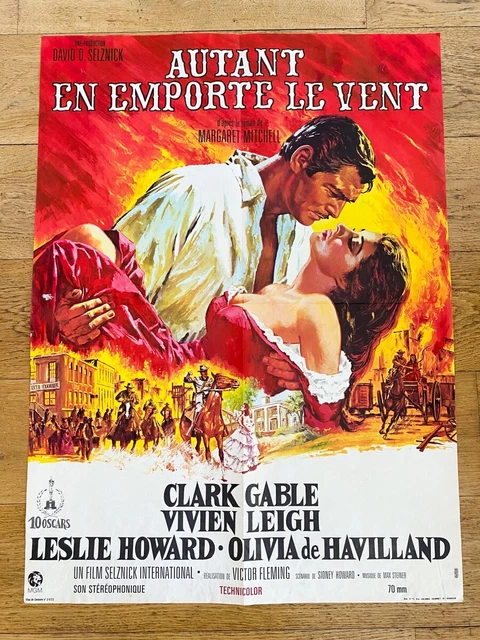 AUTANT EN EMPORTE LE VENT Affiche cinéma 60x80 CLARK GABLE, VIVIEN LEIGH FLEMING EUR 18,00 ...