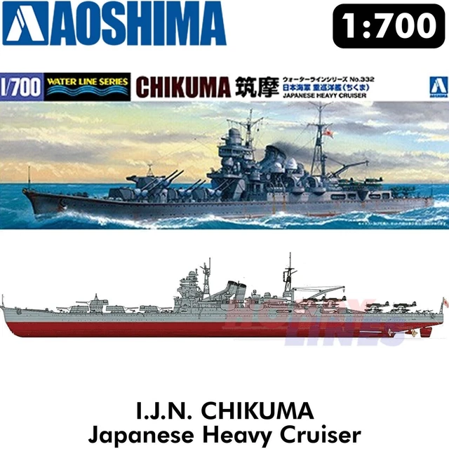IJN SCHWERER KREUZER Chikuma Water Line Serie #332 1:700 Kit AOSHIMA ...