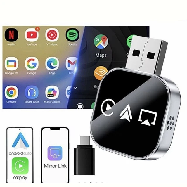 WIRELESS CARPLAY ANDROID Auto Mirror Link Adapter BT5.0 USB Plug & Play ...