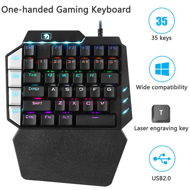 35 KEYS SINGLE One Hand Mechanical Gaming Keyboard USB Wired For LOL ...