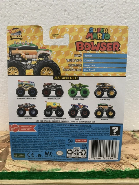 HOT WHEELS MONSTER Trucks Super Mario BOWSER With Crash Car 1:64 2022 ...