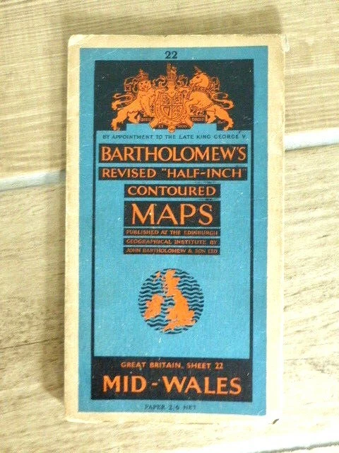 GREAT VINTAGE BARTHOLOMEW’S Half Inch Contoured Sheet Map, Mid Wales ...