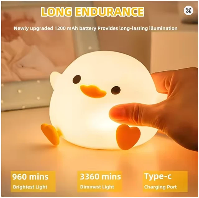 DODO DUCK NIGHT Light, Cute Duck Lamp, Rechargeable Dimmable Nightlight ...