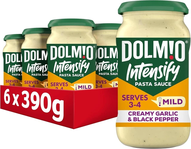 DOLMIO INTENSIFY PASTA Sauce Mild Creamy Garlic & Black Pepper Jar ...