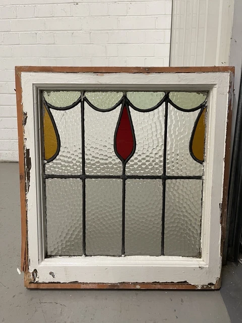 RECLAIMED LEADED LIGHT Stained Glass Window Panel 470 x 505mm £99.99 ...
