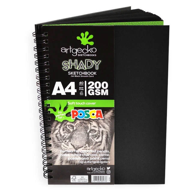 ARTGECKO A4 SHADY Croquis - Jet Noir Carte - 200gsm - 40 Pages - sans ...