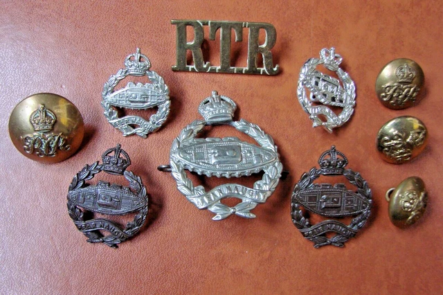ROYAL TANK REGIMENT RTR cap badge, collar badges inc officers bronze ...