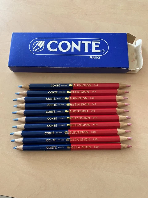 LOT 10 CRAYONS de Bureau Bicolore ROUGE-BLEU N° 649 Conté TELEVISION ...