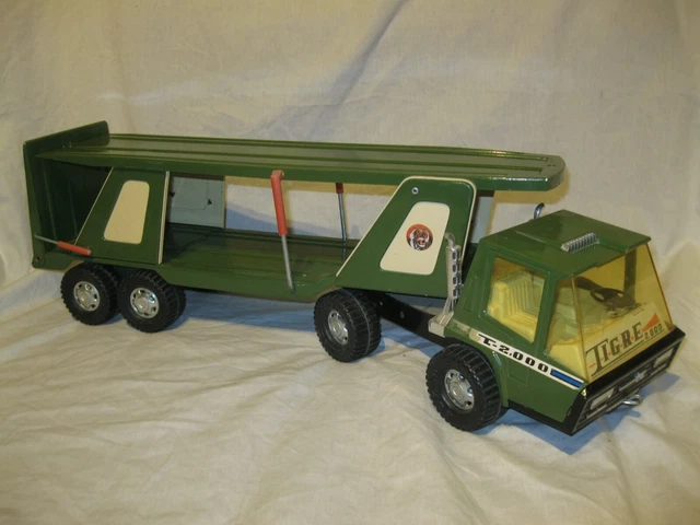 VINTAGE 70S ANCIEN CAMION PORTE-VOITURE 56cm TIGRE 2000 GOZAN en TÔLE ...