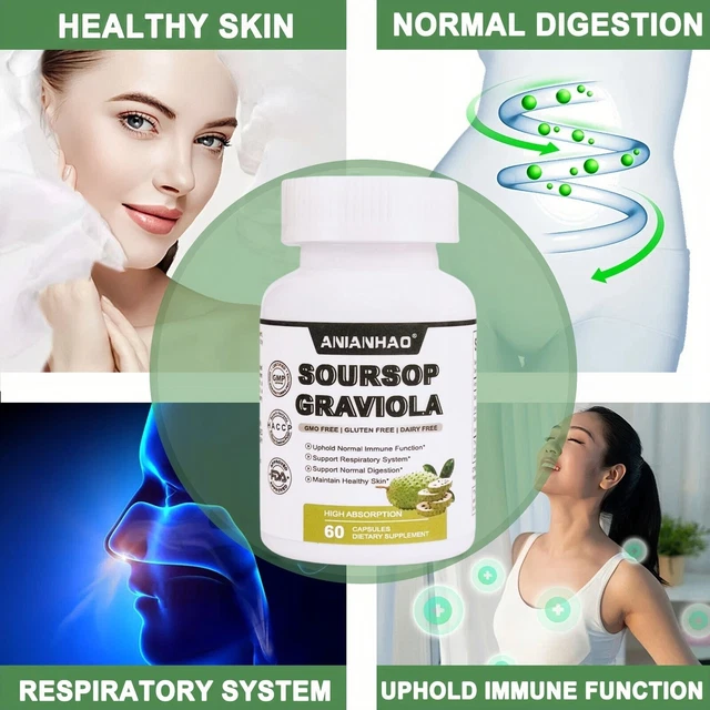 SOURSOP GRAVIOLA CAPSULES 120ct - 1000mg High Potency Leaf & Fruit ...