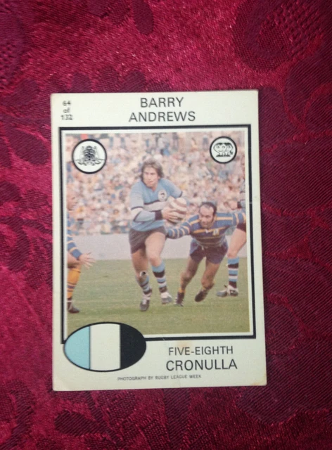 SCANLENS RUGBY LEAGUE CARDS 1975 - 64 Barry Andrews Cronulla Sharks $4. ...